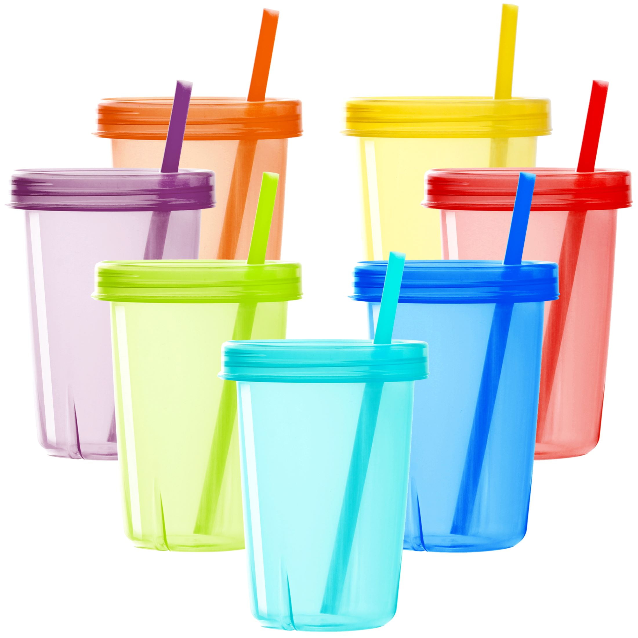 Youngever 7 Pack Children's Drinking Cups with Lids & Straws, Reusable ...