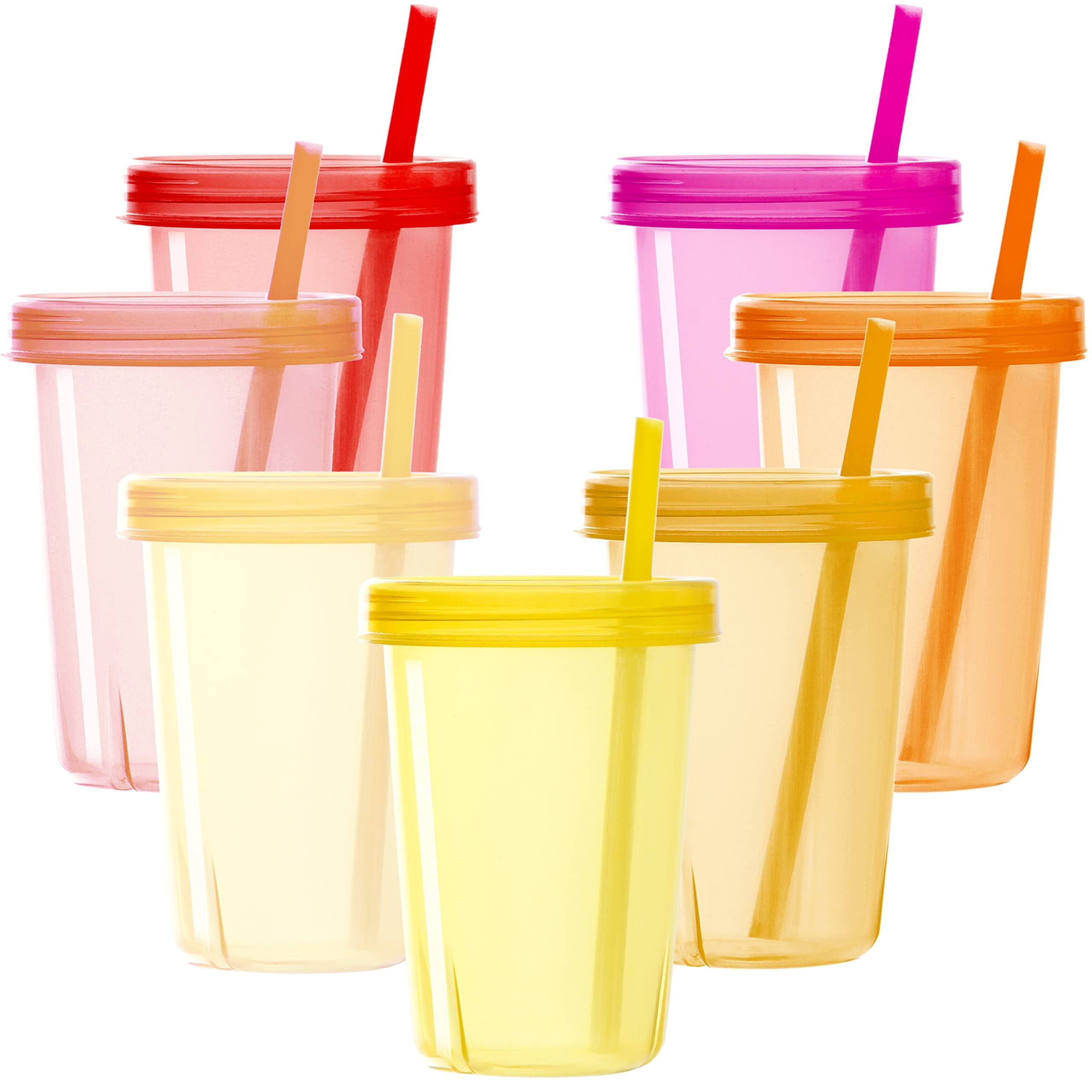 Youngever 7 Sets Plastic Kids Cups with Lids and Straws, 7 Reusable ...