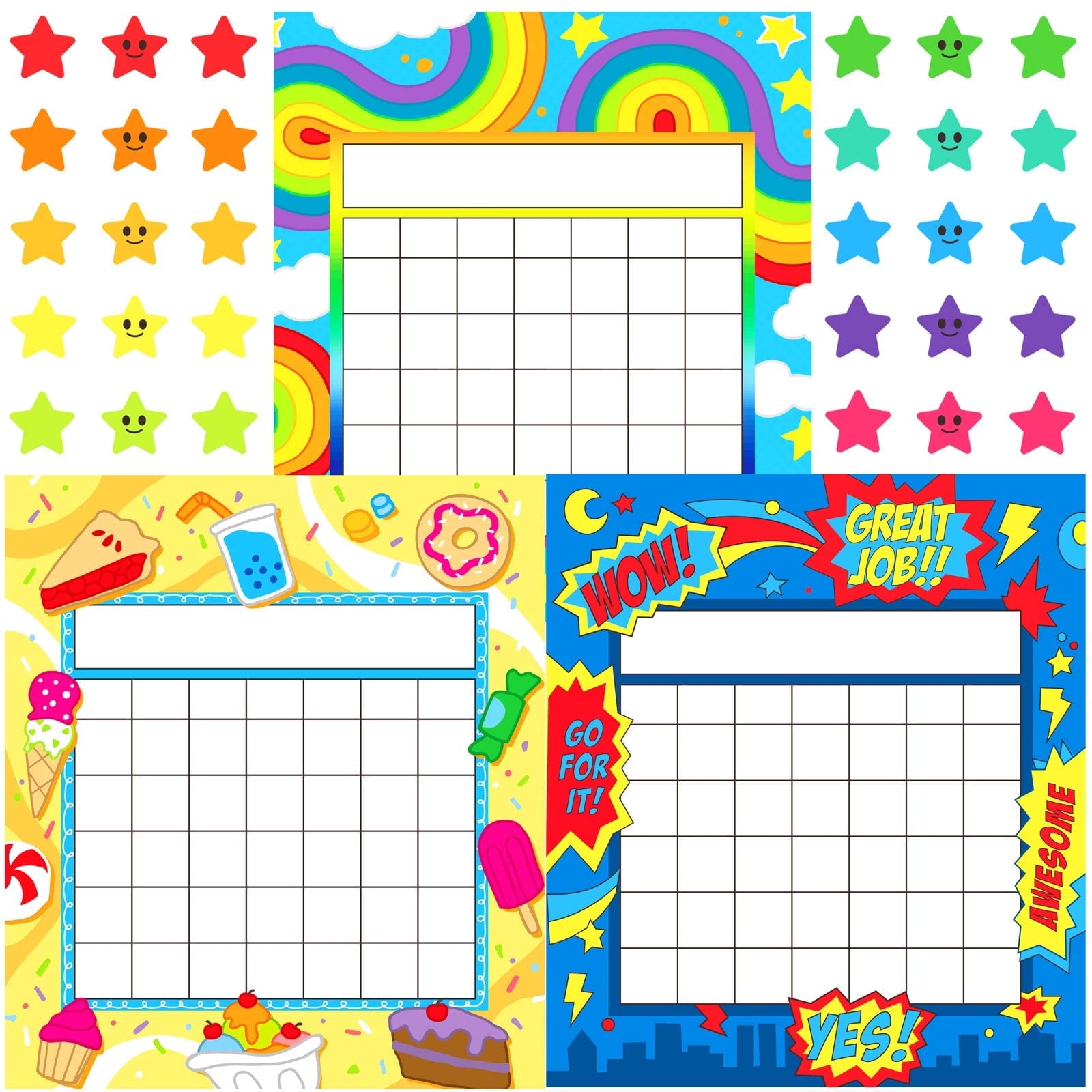 "Youngever 81 Pack Classroom Incentive Charts, 3 Designs with 480 Star ...