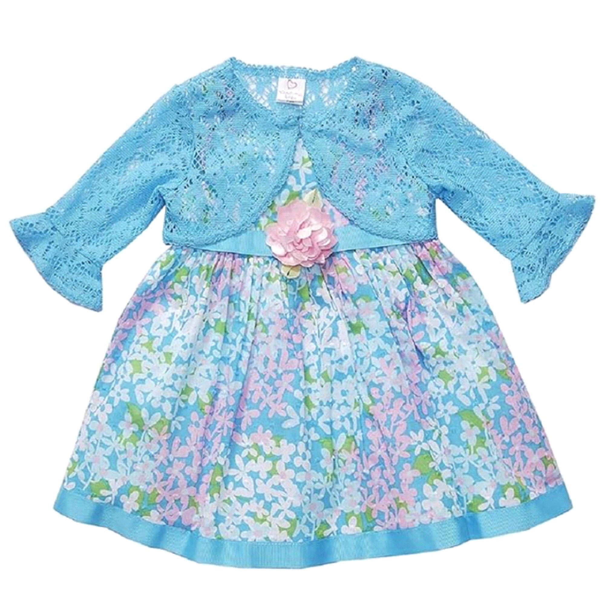 Youngland Toddler Girls Blue Floral Sundress with Eyelet Cardigan (2T ...