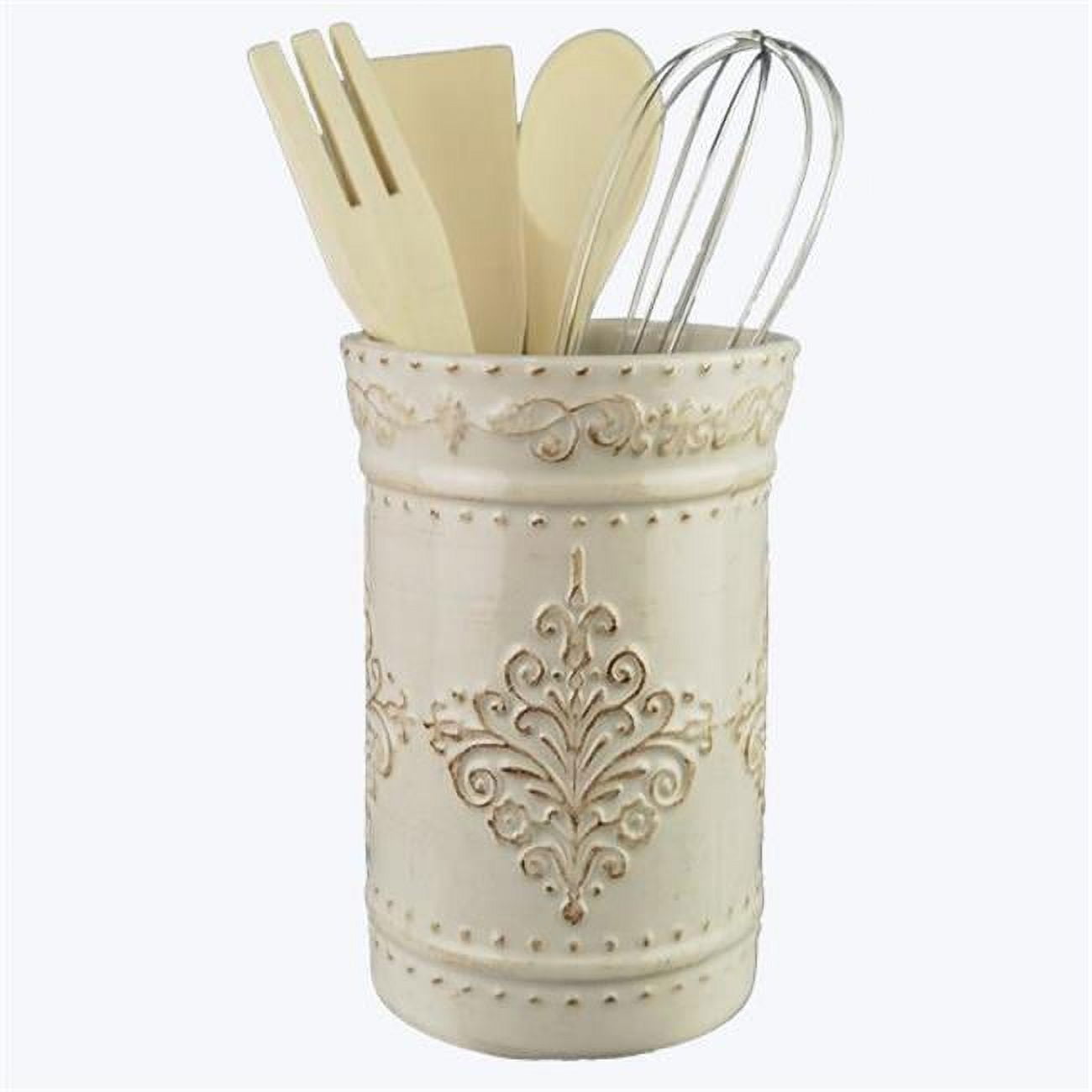 Youngs 10065 Ceramic French Country Kitchen Tool Holder with 4 Tools ...
