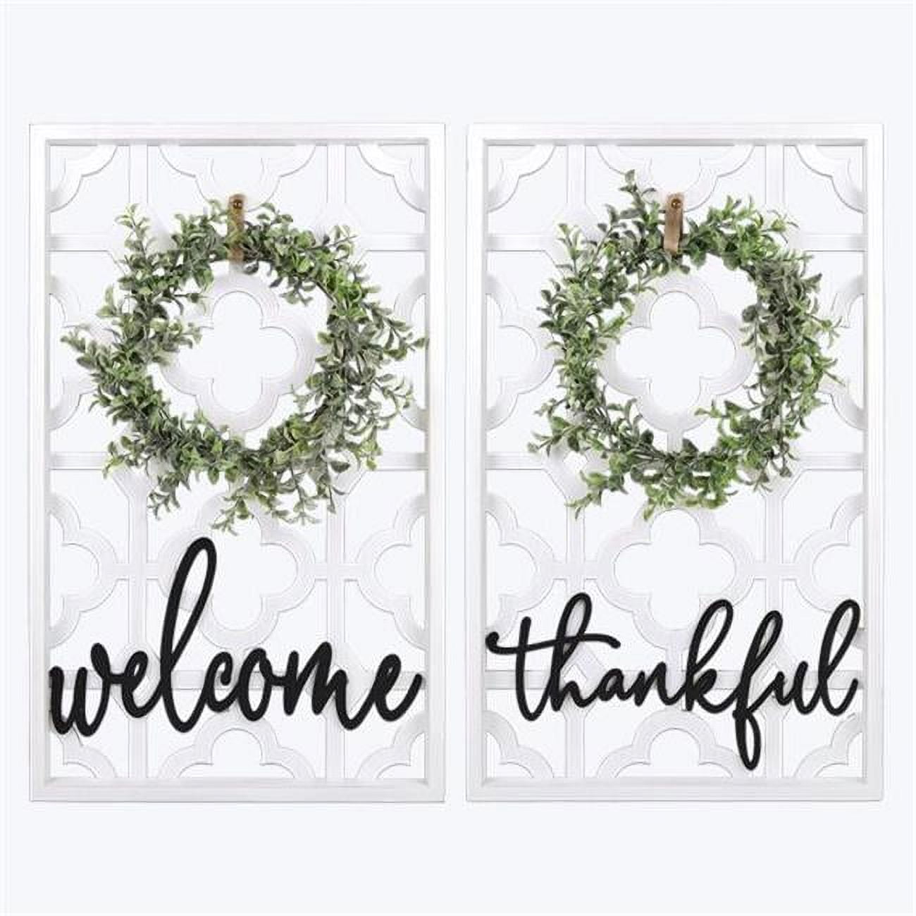 Youngs 10097 Wood Wall Sign with Wreath, Welcome & Thankful, Assorted ...