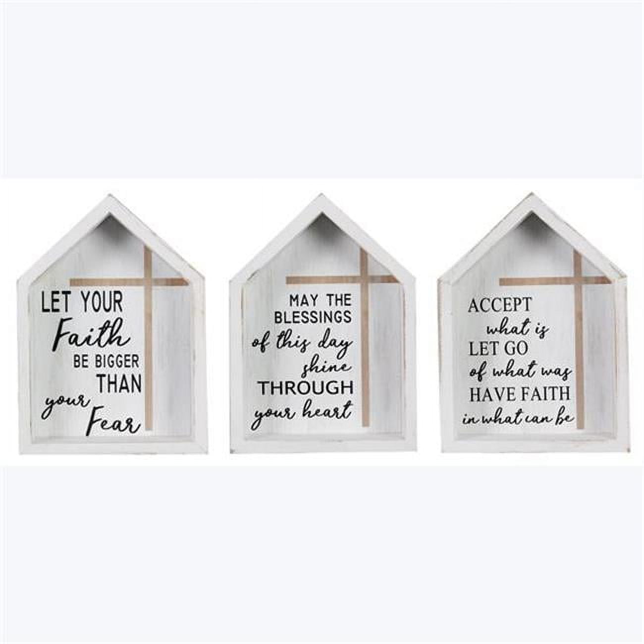 Youngs 11105 Wood House Shaped Box Sign with Cross Design, 3 Assorted ...