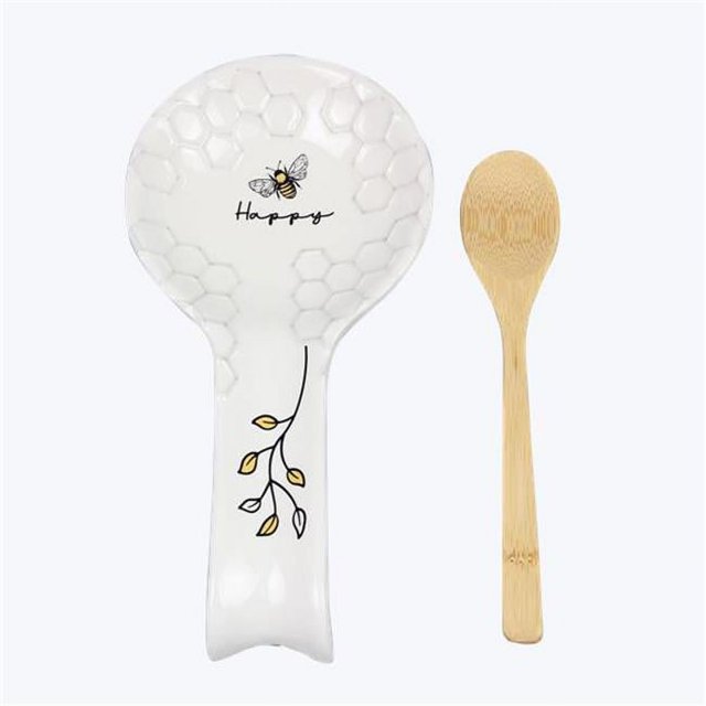 Youngs 11445 9.5 in. Honey Bee Ceramic Spoon Rest with Spoon - Walmart.com