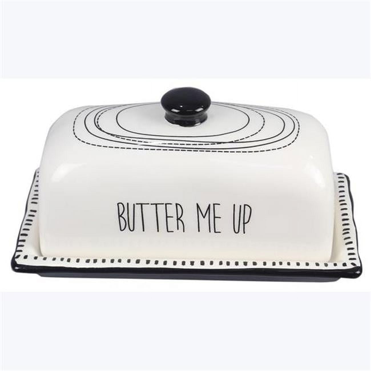 Youngs 20133 Ceramic Butter Dish with Lid, Black & White - Walmart.com