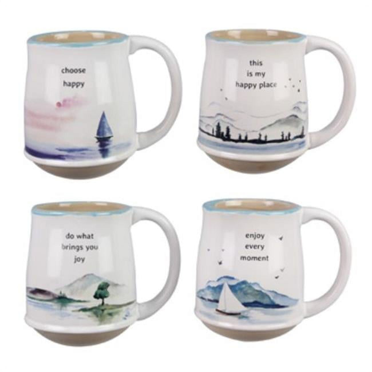 Youngs 20259 Ceramic Waters Edge Mugs, Assorted Color - 4 Piece ...