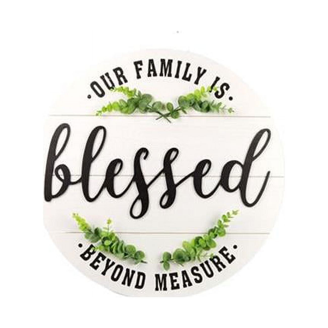 Youngs 20774 Wood Blessed Round Wall Sign with Lift Word & Artificial ...