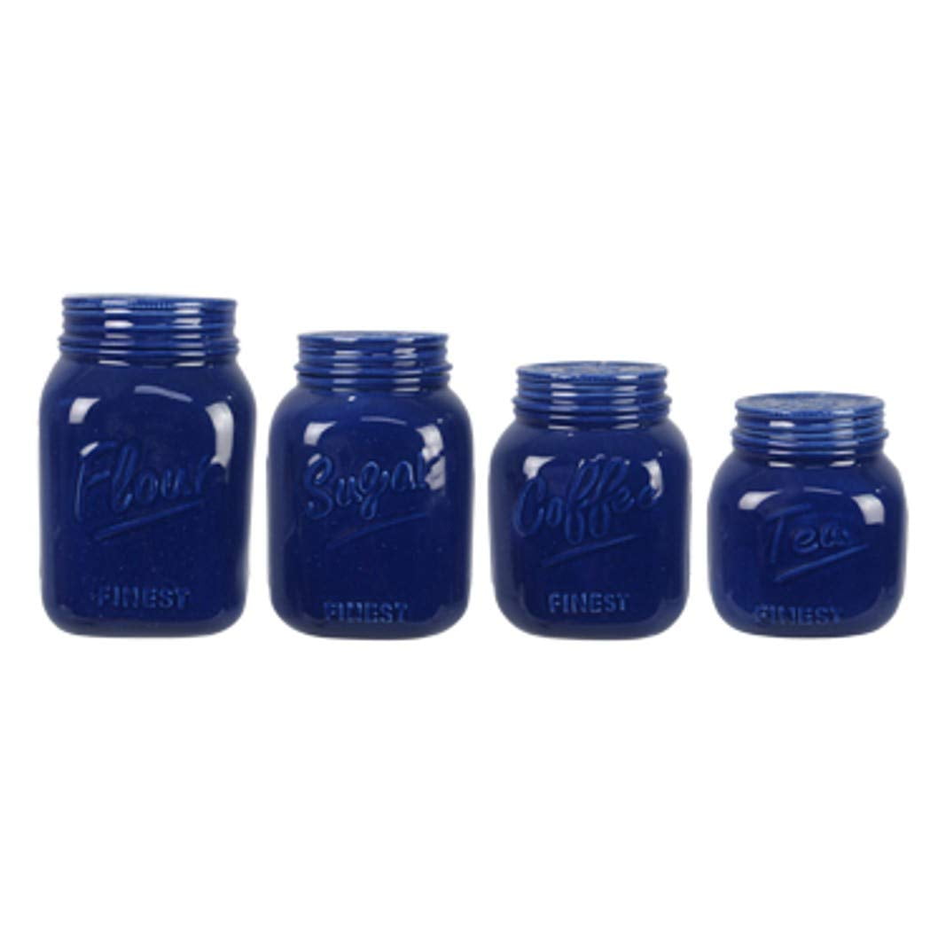 Youngs Ceramic Mason Jar Canister Set with Silicone Seal, Blue - 4 ...