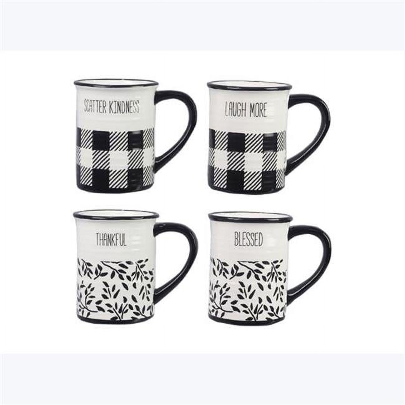Youngs 21078 4.41 in. Ceramic Buffalo Plaid Mug, Black & White ...