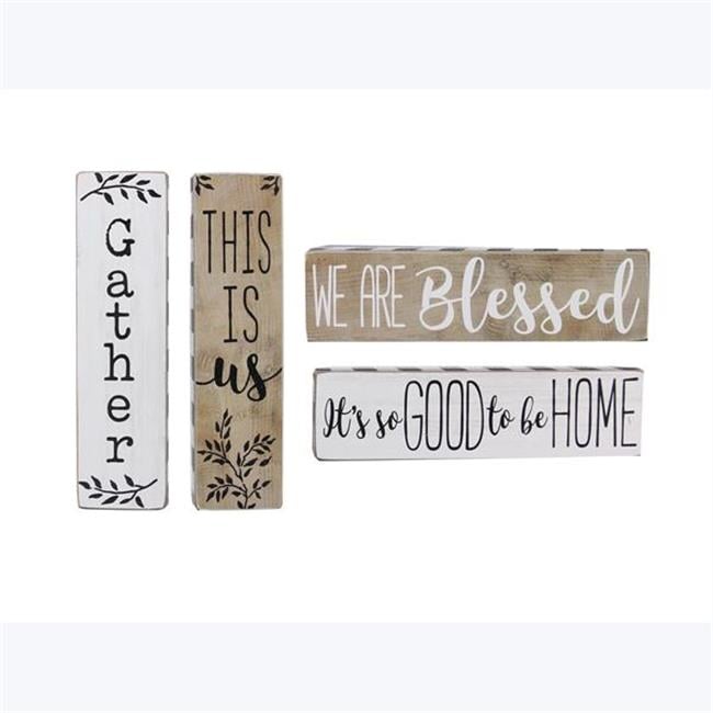 Youngs 21094 7.25 in. Natural Wood Mini Plaid White Wash Block Sign ...