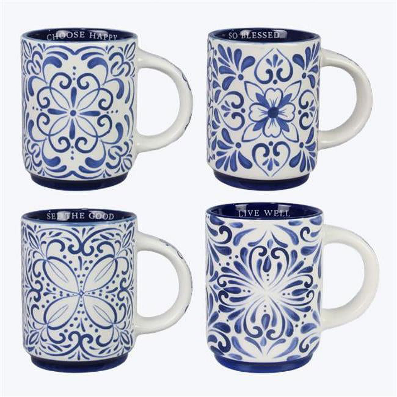 Youngs Ceramic Coffee Cup Set, Blue & White Talavera Mugs, Assorted ...