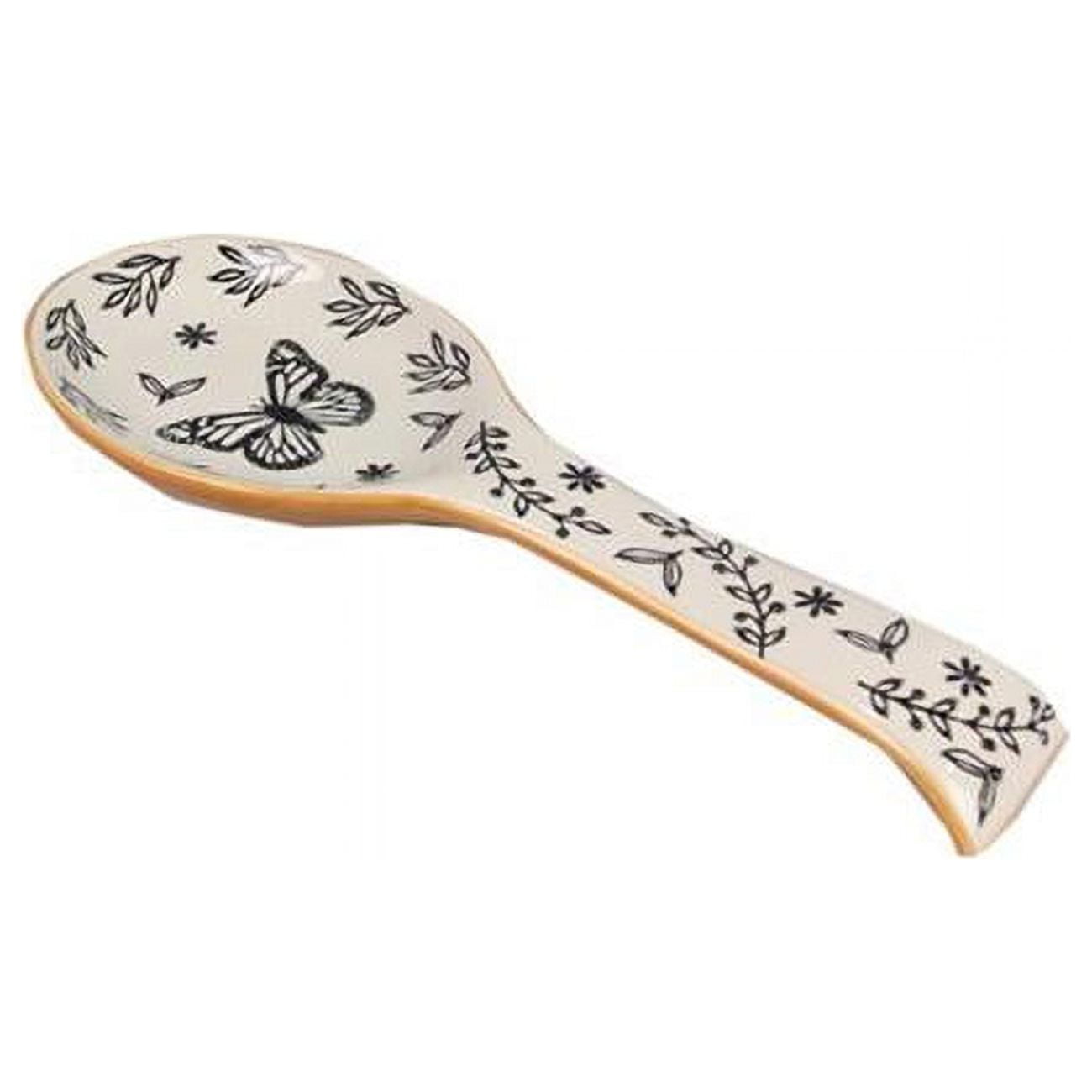 Youngs 21238 Stoneware Botanical Spoon Rest & Terracotta Accent, Black & Natural White - Walmart.com