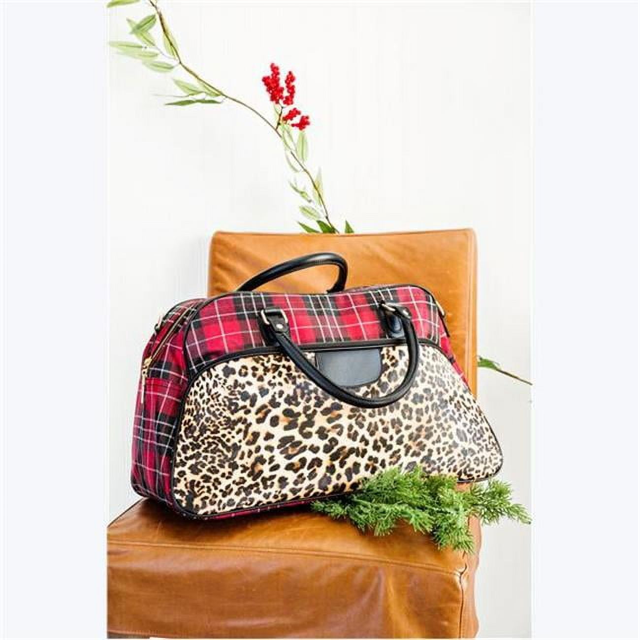 Youngs 41639 Plaid & Leopard Weekender Bag - Walmart.com