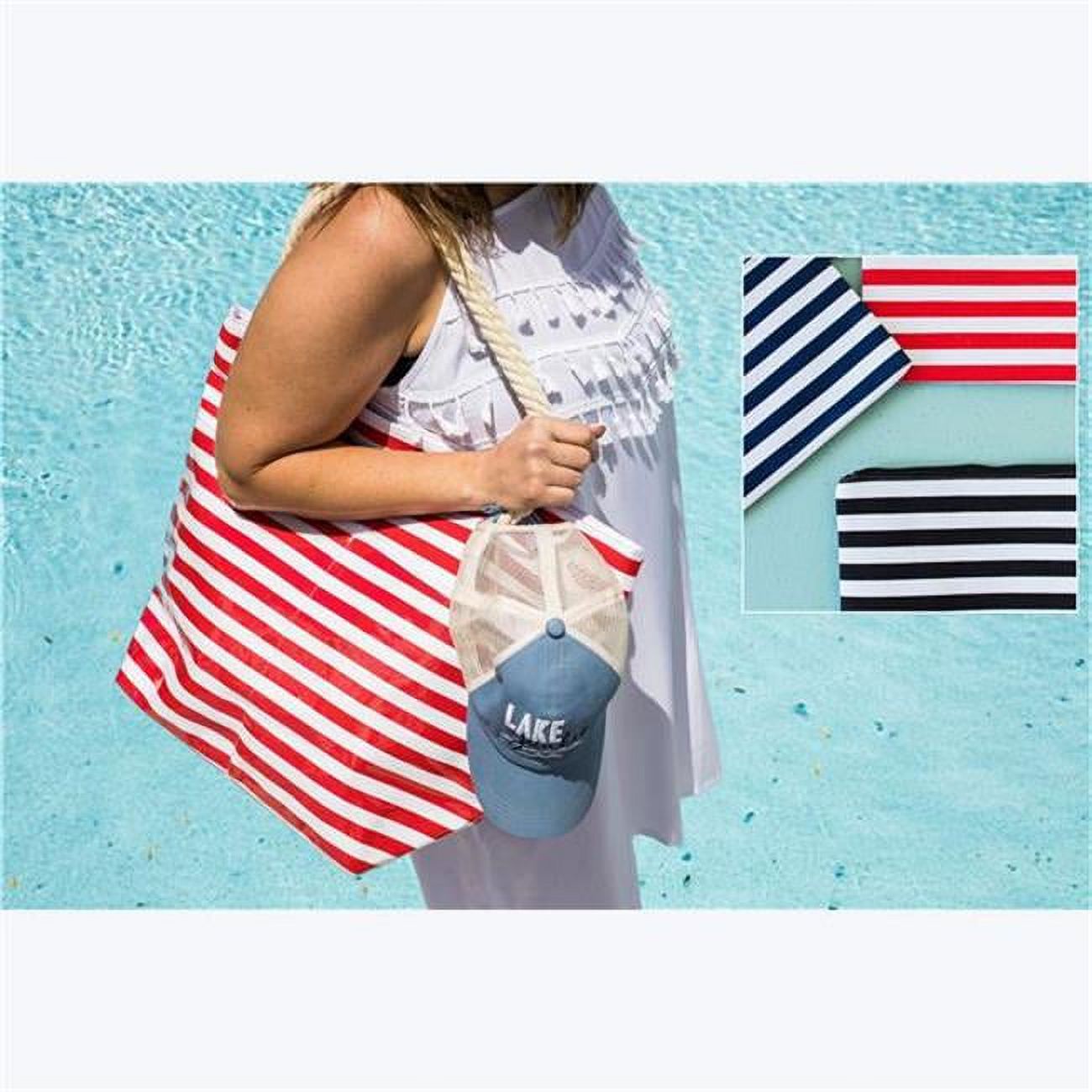 Youngs 42019 Striped Waterproof Beach Tote Bag, Assorted Color - 3 Piece - Walmart.com
