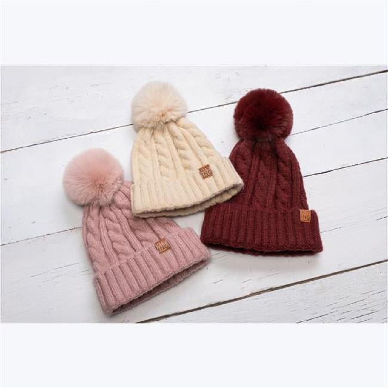 Youngs 42667 Cable Knit Pom Hat, Assorted Color - 3 Piece - Walmart.com