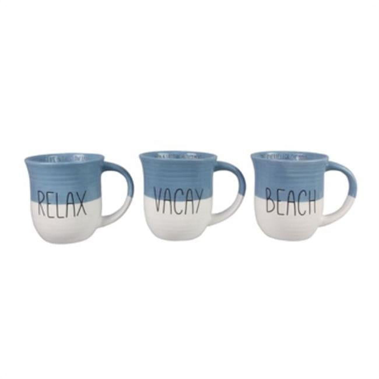 Youngs 60308 Ceramic Blue & White Beach Mug, Assorted Color - 3 Piece ...