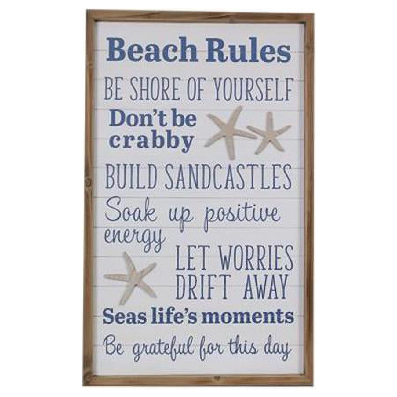 Youngs 61574 Wood Framed Nautical Beach Rules with Wood Starfish Lift ...