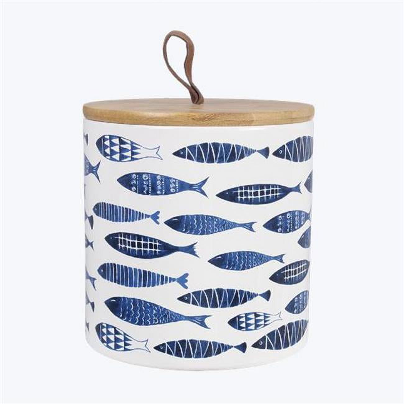 Youngs 61581 Ceramic Nautical Fish Canister with Silicone Seal Wood Lid ...