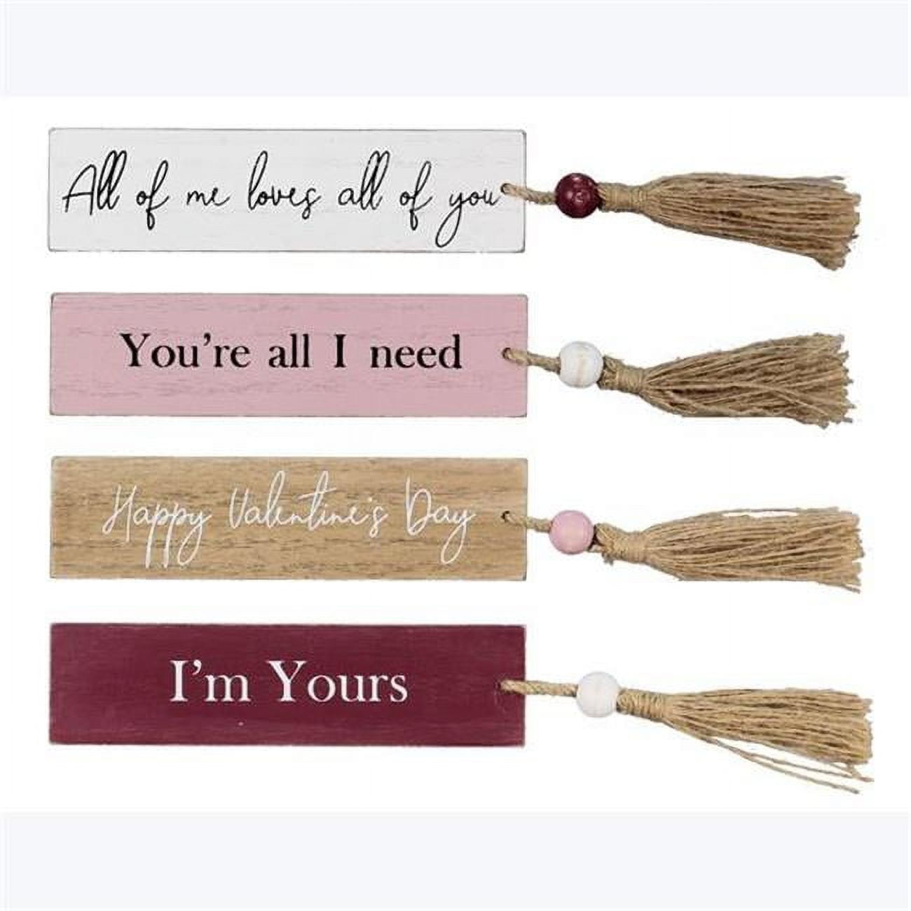 Youngs 73010 Wood Valentines Tabletop Signs with 4 Assortment Tassel ...