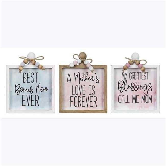 Youngs 73137 Wood Framed Mom Tabletop Sign with Knob Handle, Assorted ...