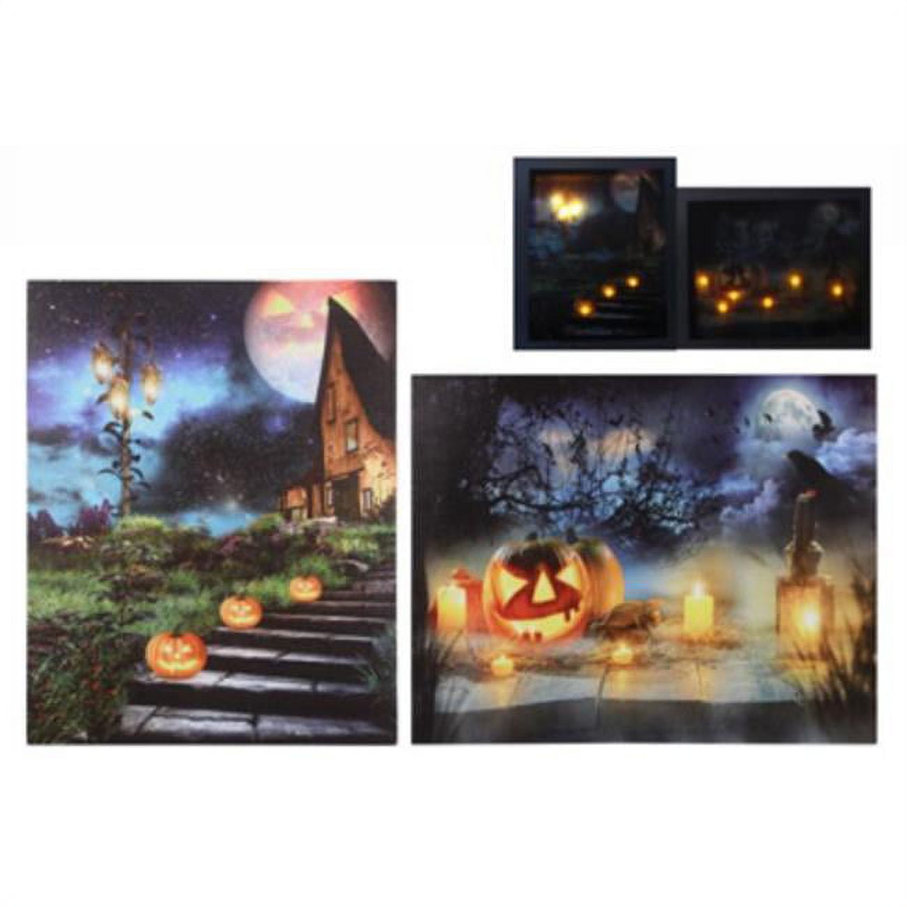 Youngs 80223 Canvas Halloween Pumpkin Light Up Wall Art with Timer ...