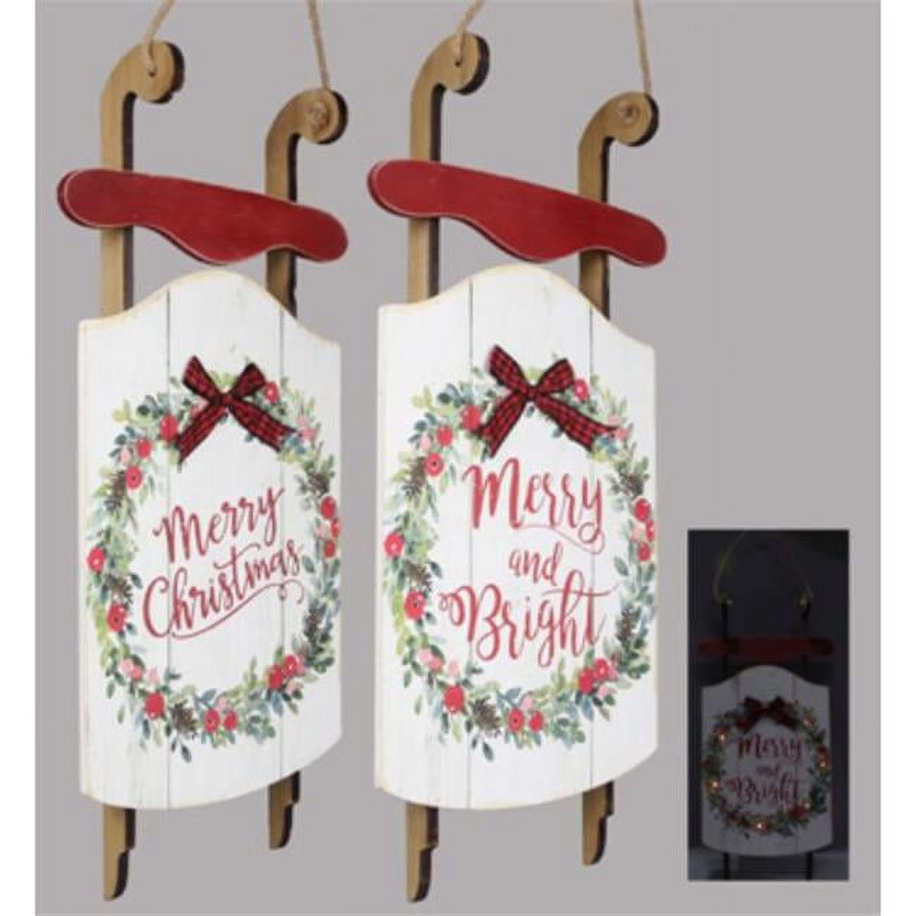 Youngs 90830 Wood Christmas Sled Wall Sign with LED Lights, Assorted ...