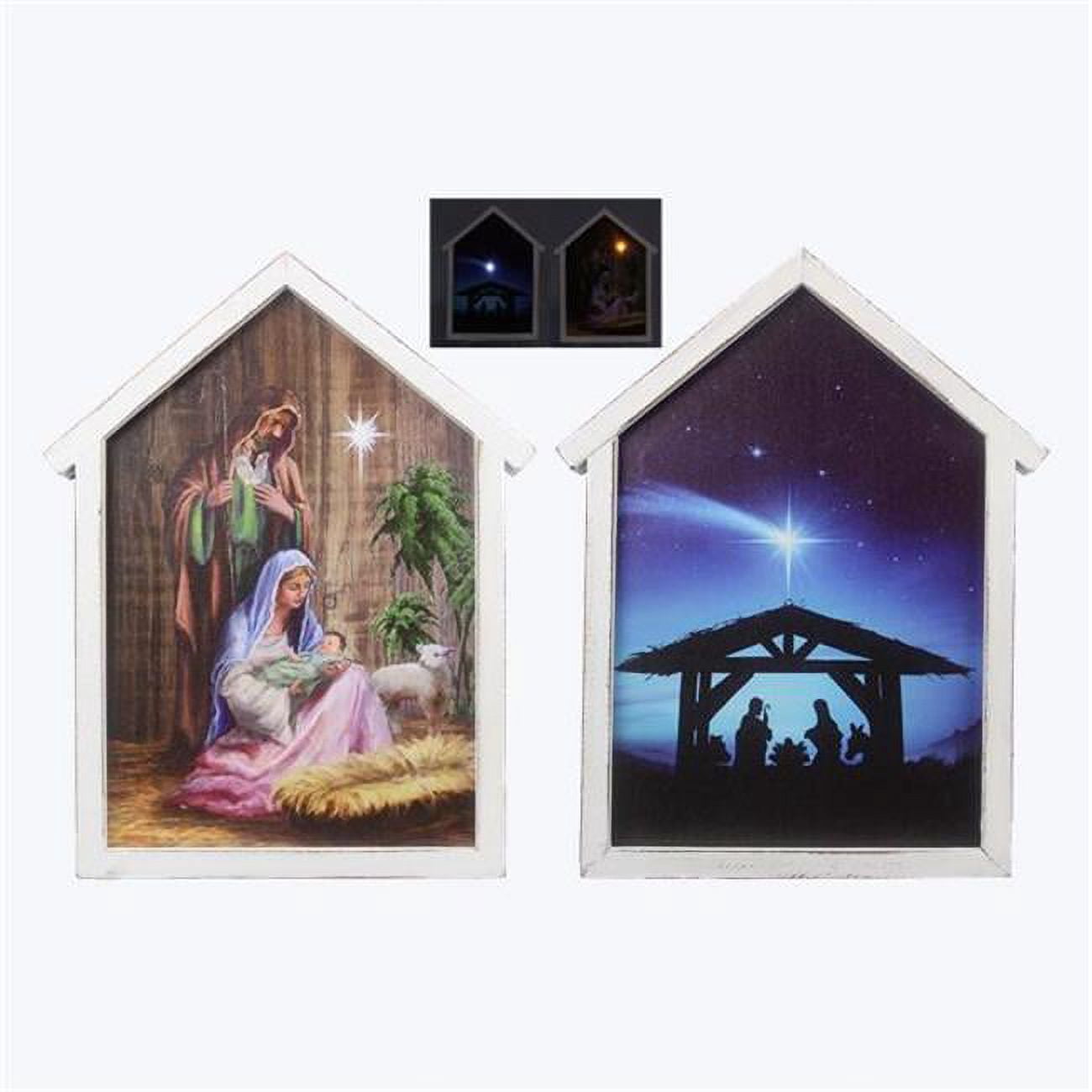 Youngs 91608 Wood Framed Nativity Canvas with Light & Timer, Assorted ...