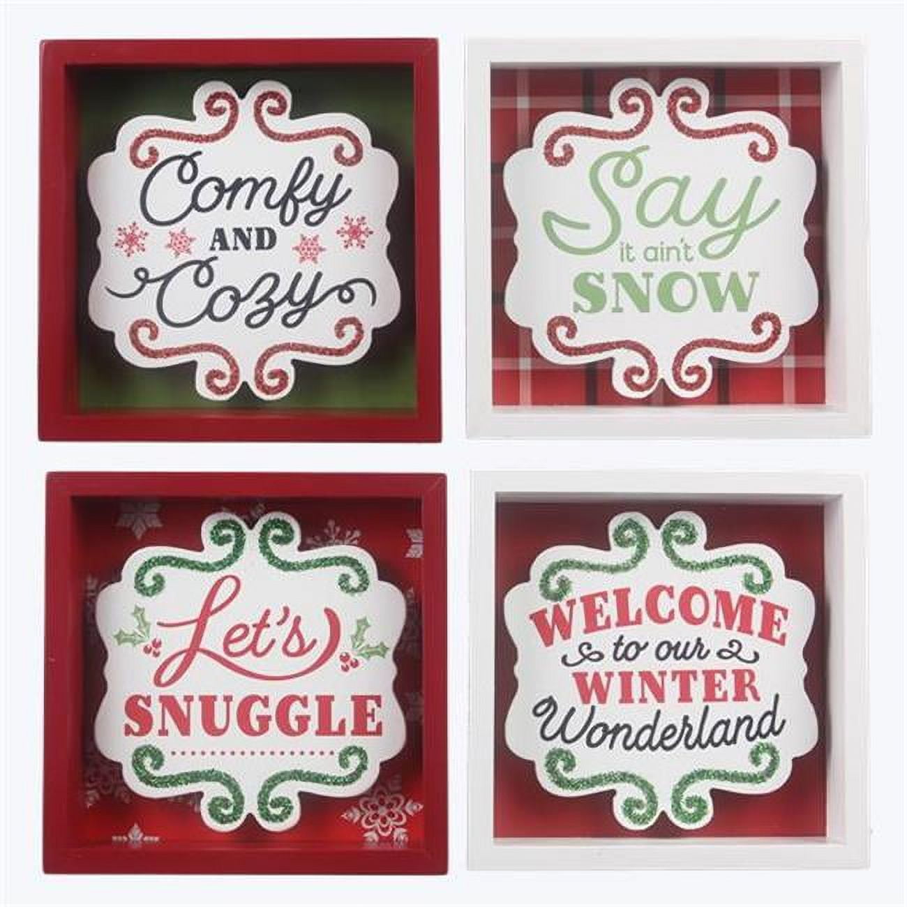 Youngs 91664 Wood Christmas Box Sign, Assorted Color - 4 Piece ...