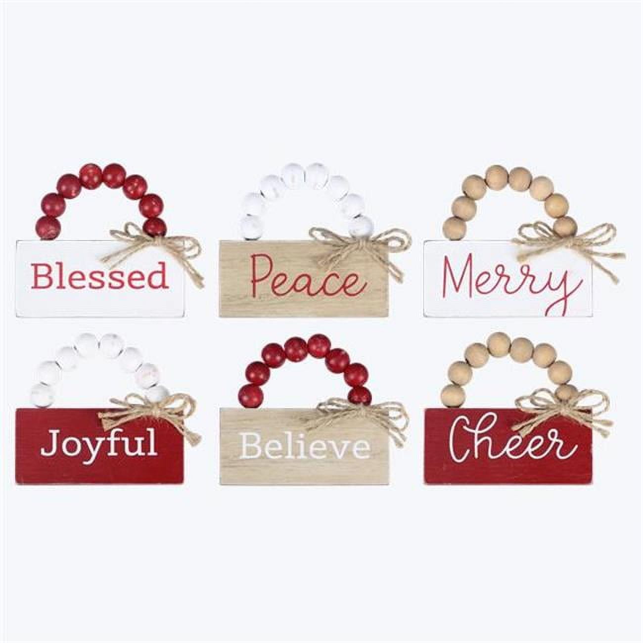 Youngs 92043 Wood Christmas Mini Signs with Blessing Bead Hanger ...