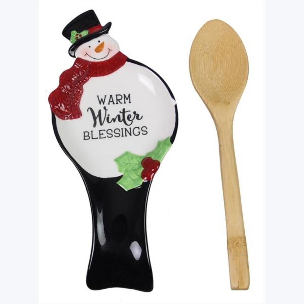 Youngs 92549 Ceramic Snowman Spoon Rest with Wood Spoon - Walmart.com