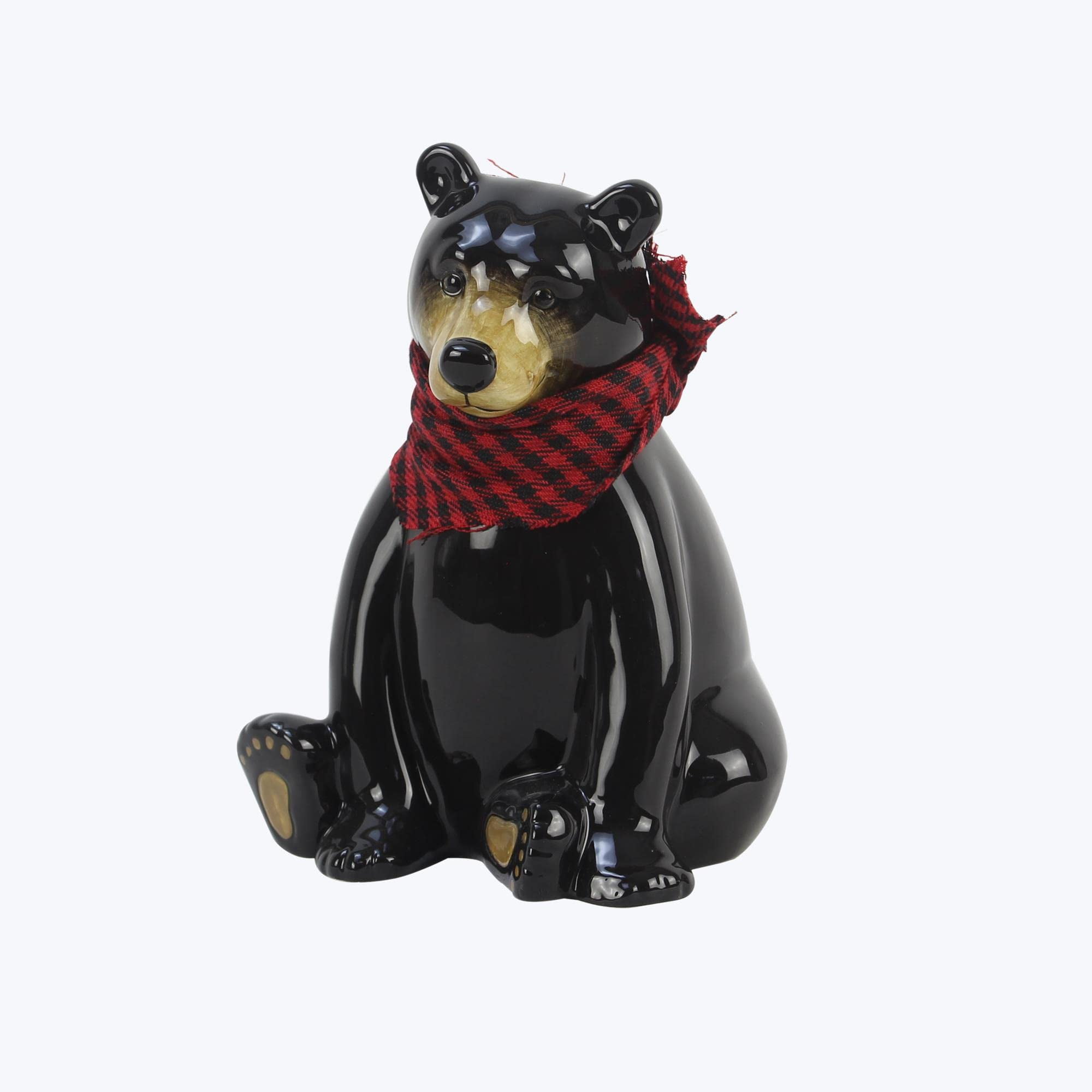 Young's Black Bear Coin Bank With Red Plaid Scarf 17730 6 Inches x 4.75 ...