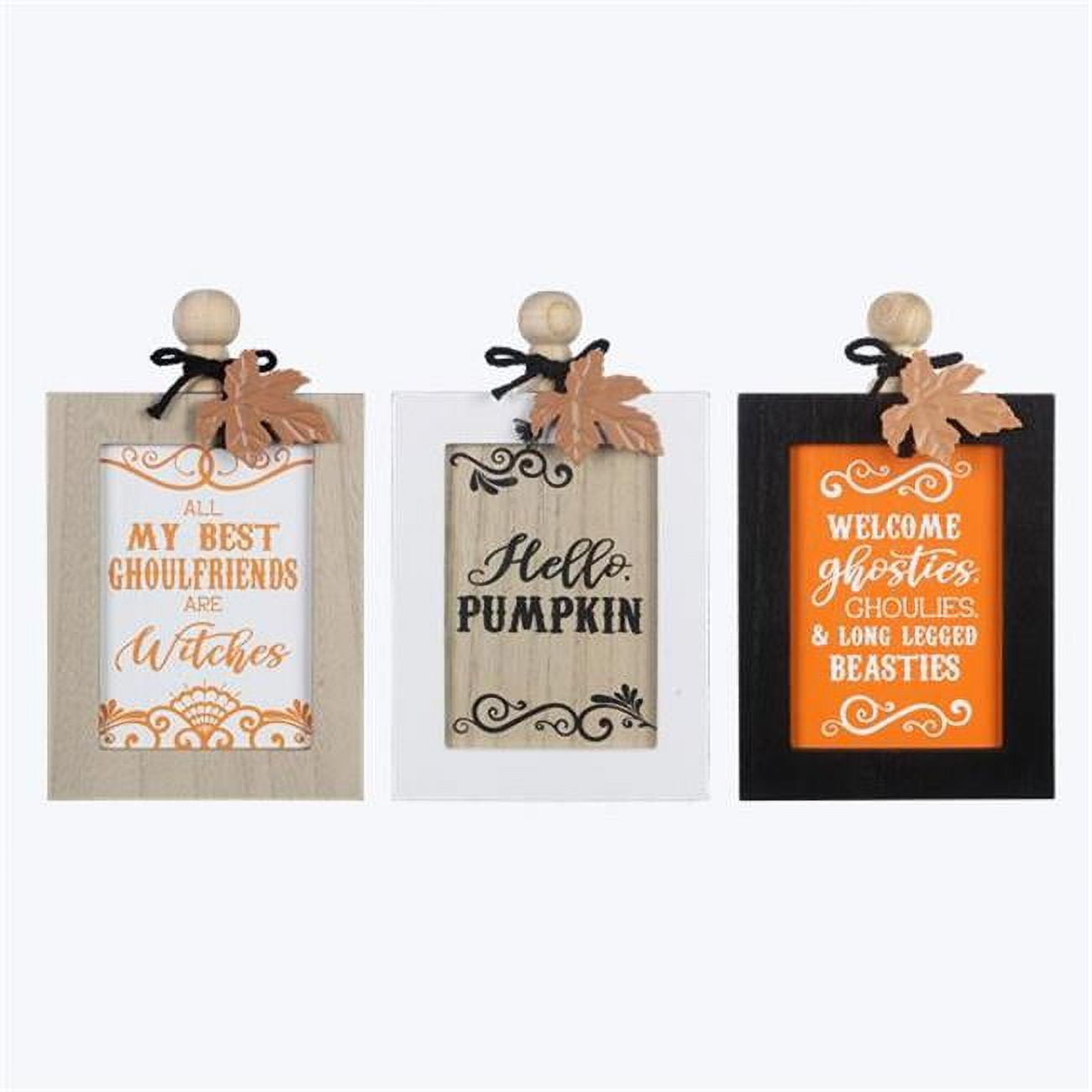 Youngs Wood Fun & Freaky Tabletop & Wall Box Pumpkin Signs with Knob ...