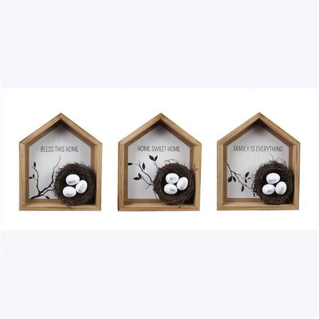 Youngs Wood House Shaped Box Sign with Blessed Nests, White Washed ...