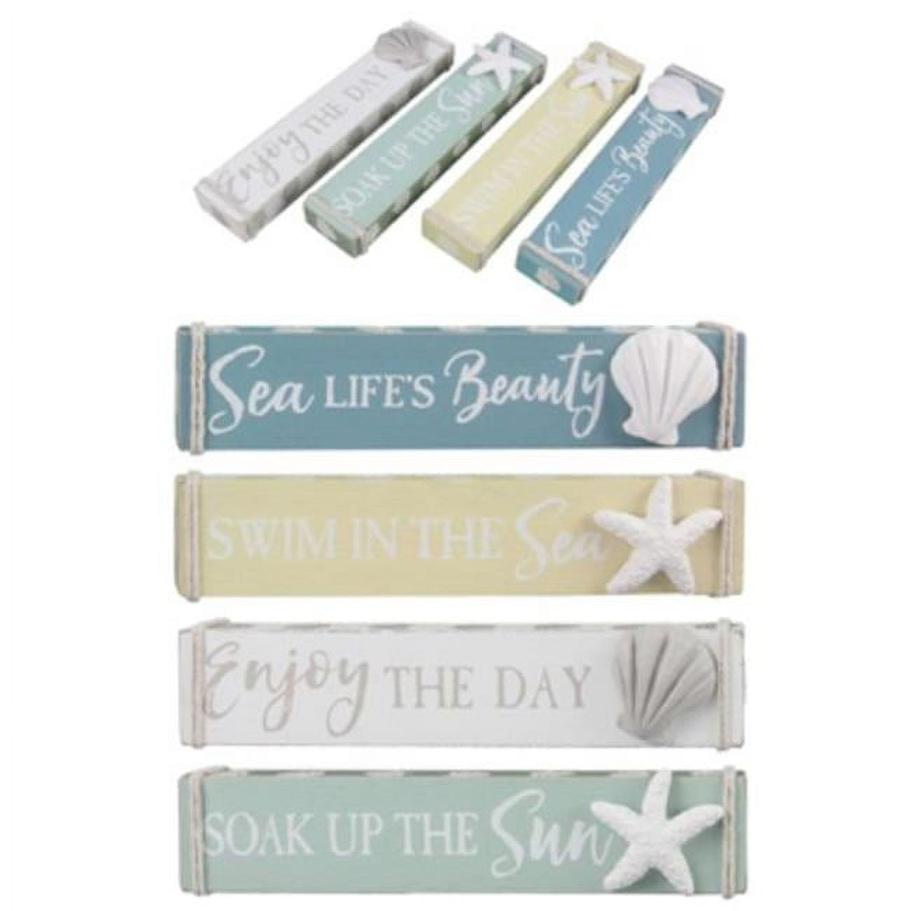 Youngs Wood Small Nautical Block Signs with Shell & Starfish Attachment ...