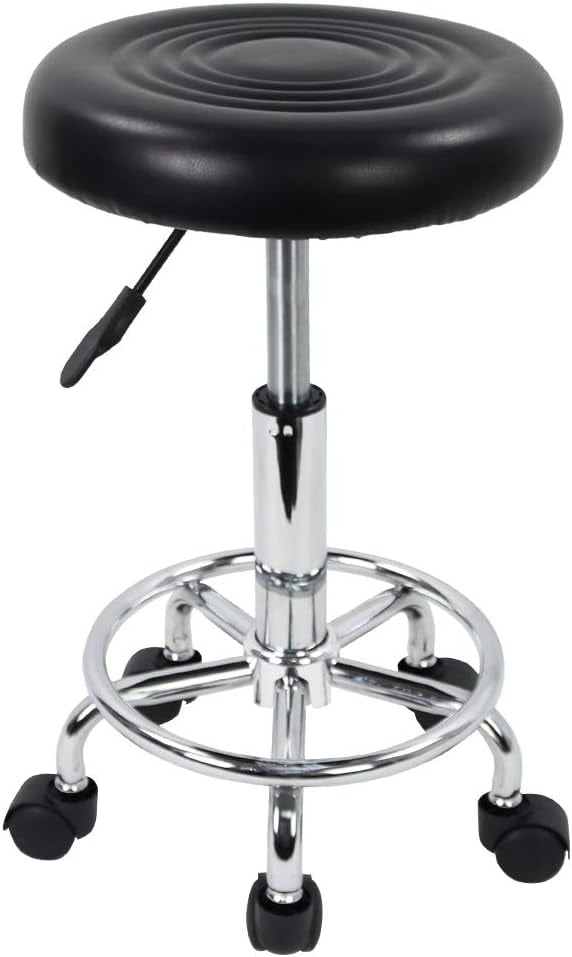 Youngshion PU Leather Modern Round Rolling Stool with Footrest Height ...
