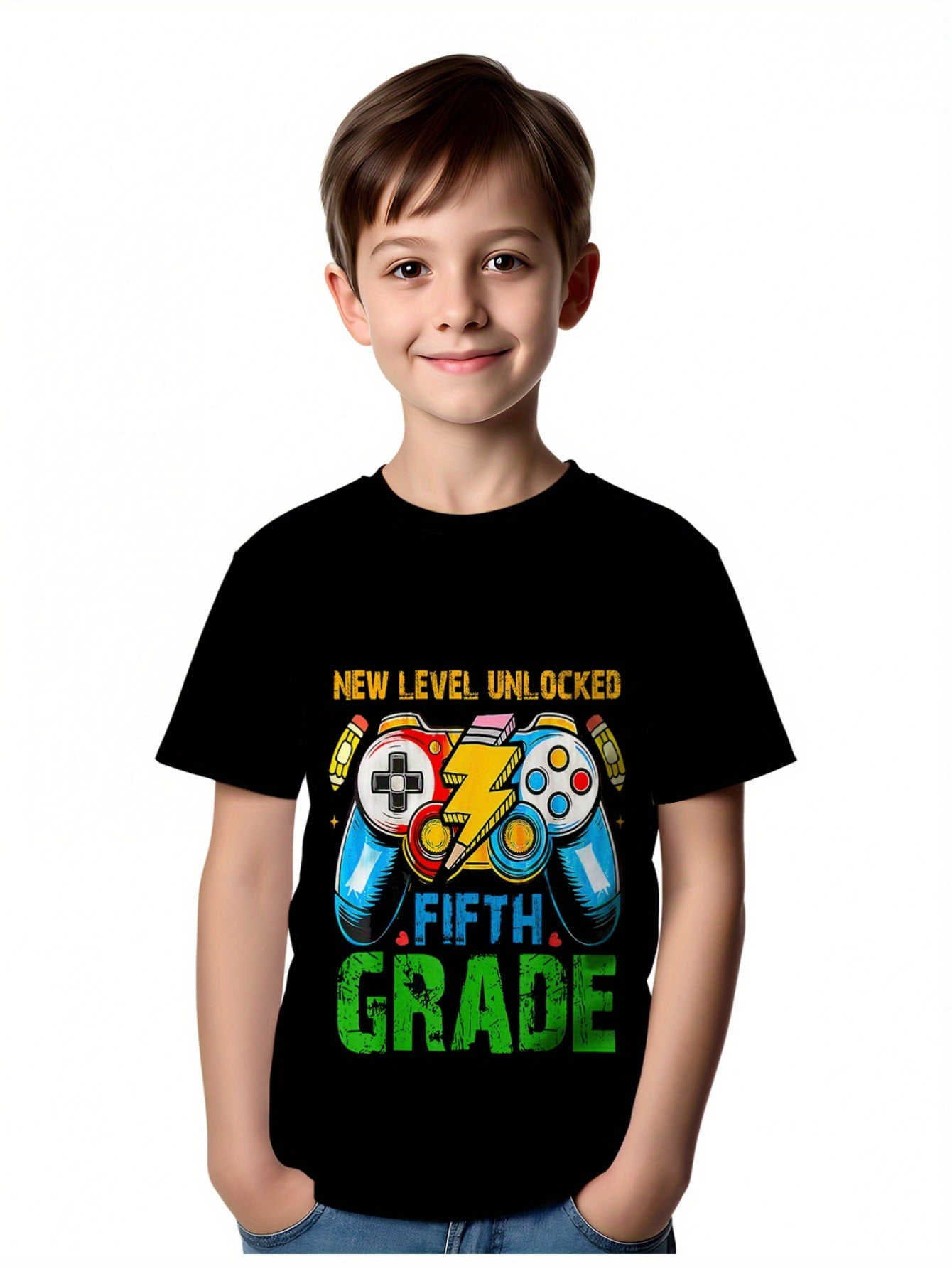 Youngsters' 5th Grade Video Game Graphic T-Shirt - "New Level Unlocked ...