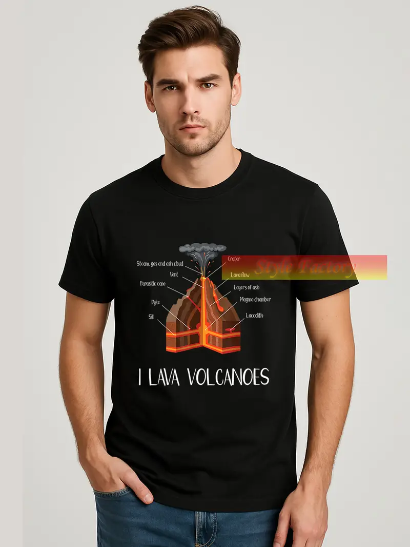 Youngsters' "I Have a Lava Volcano" T-Shirt - Black Casual Short Sleeve ...