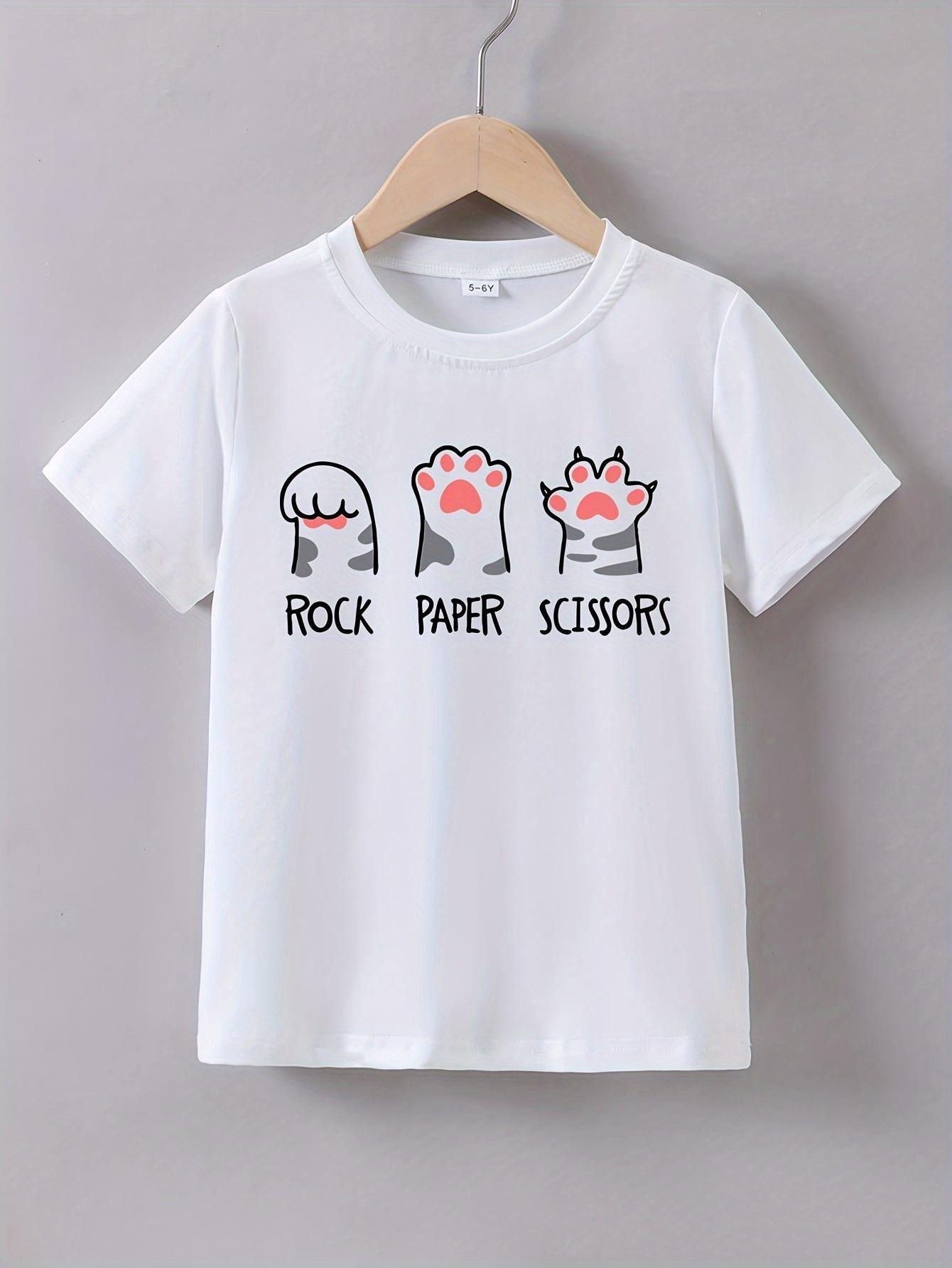 Youngsters' Summer Cartoon "Cat Paw" Print T-Shirt - Soft Cotton ...