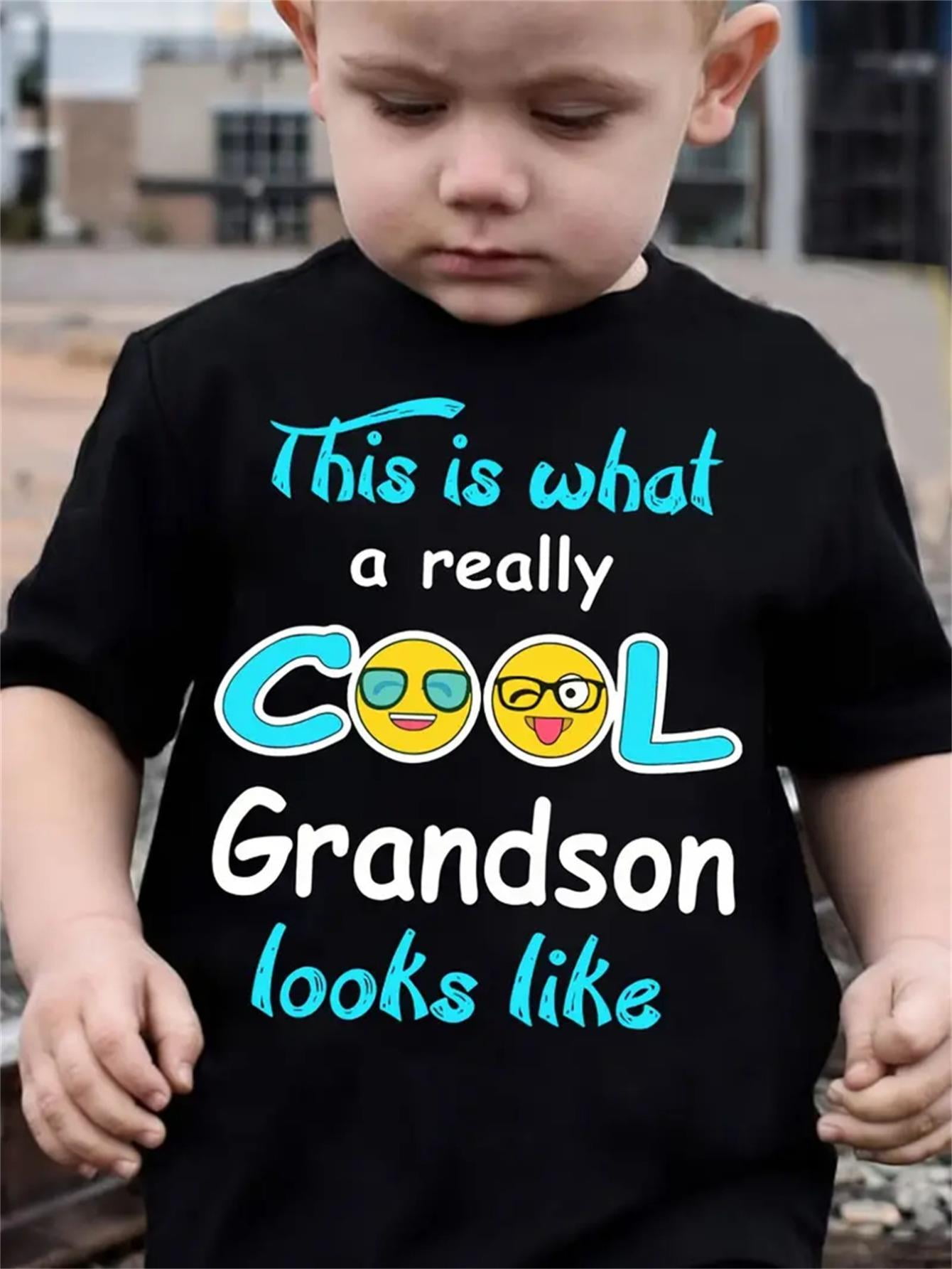 Youngsters' "This Is What a Cool Grandson Looks Like" Graphic Tee - Black Casual Summer T-Shirt ...