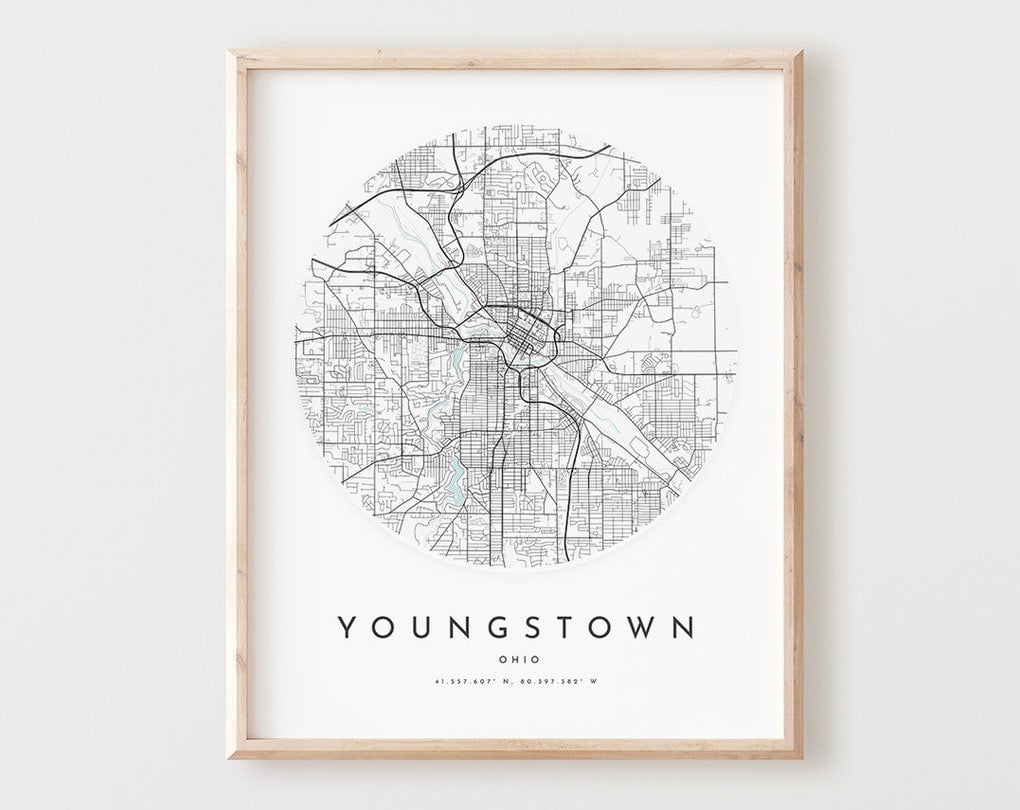 Youngstown Map Print, Youngstown Map Poster City Wall Art, Oh Road Map ...