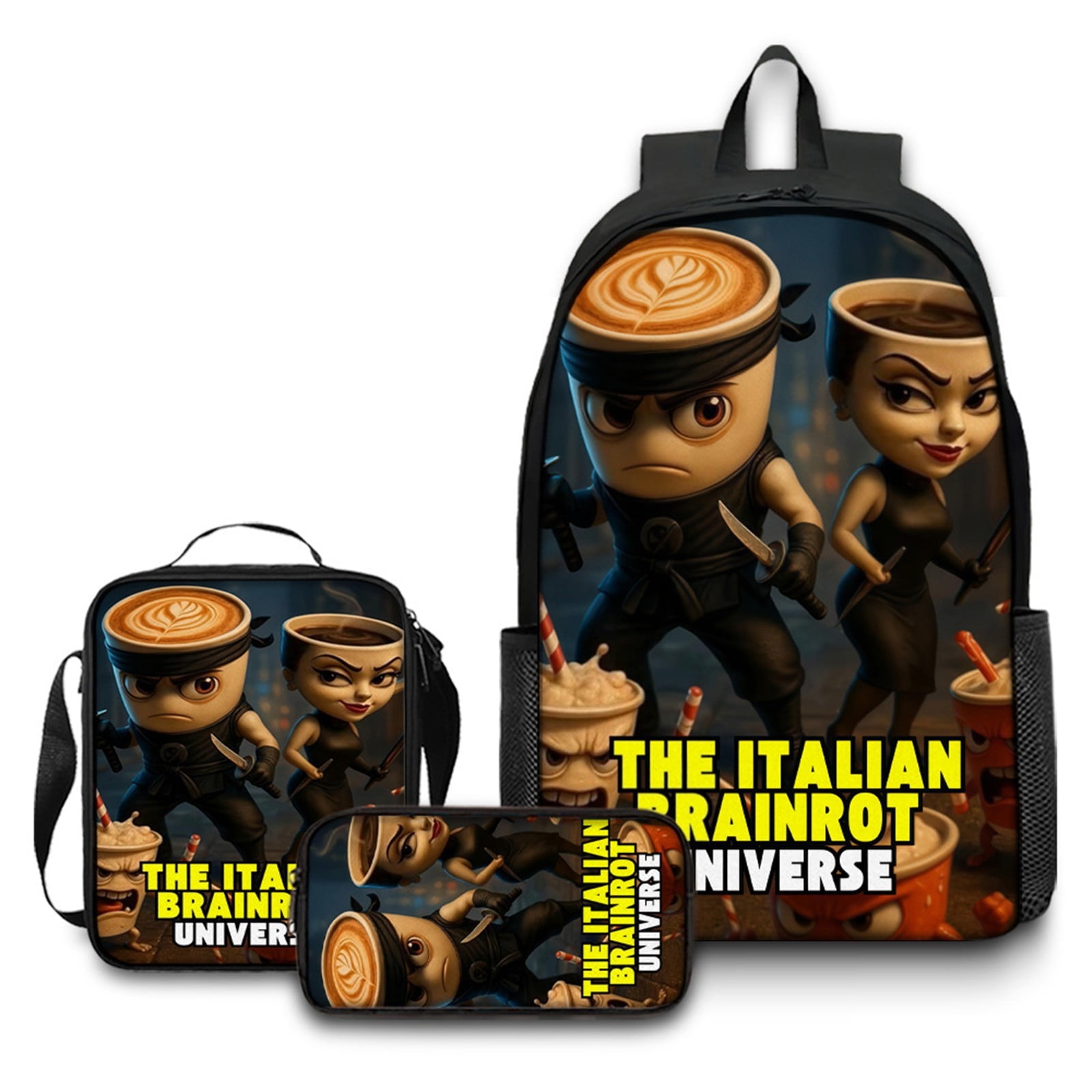 YoupWaven 3Pcs Italian Brainrot Large Backpacks, 16.5" Italian Brainrot ...