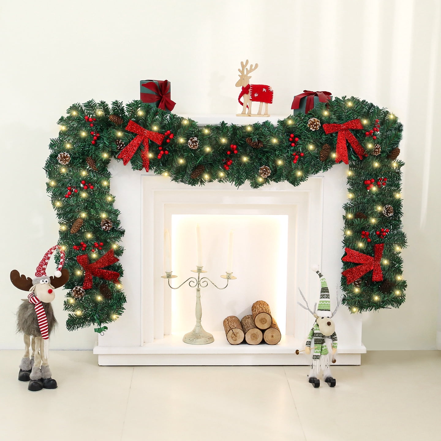 YoupWaven 9 FT Christmas Garland, Greenery Garland with Pine Cones ...