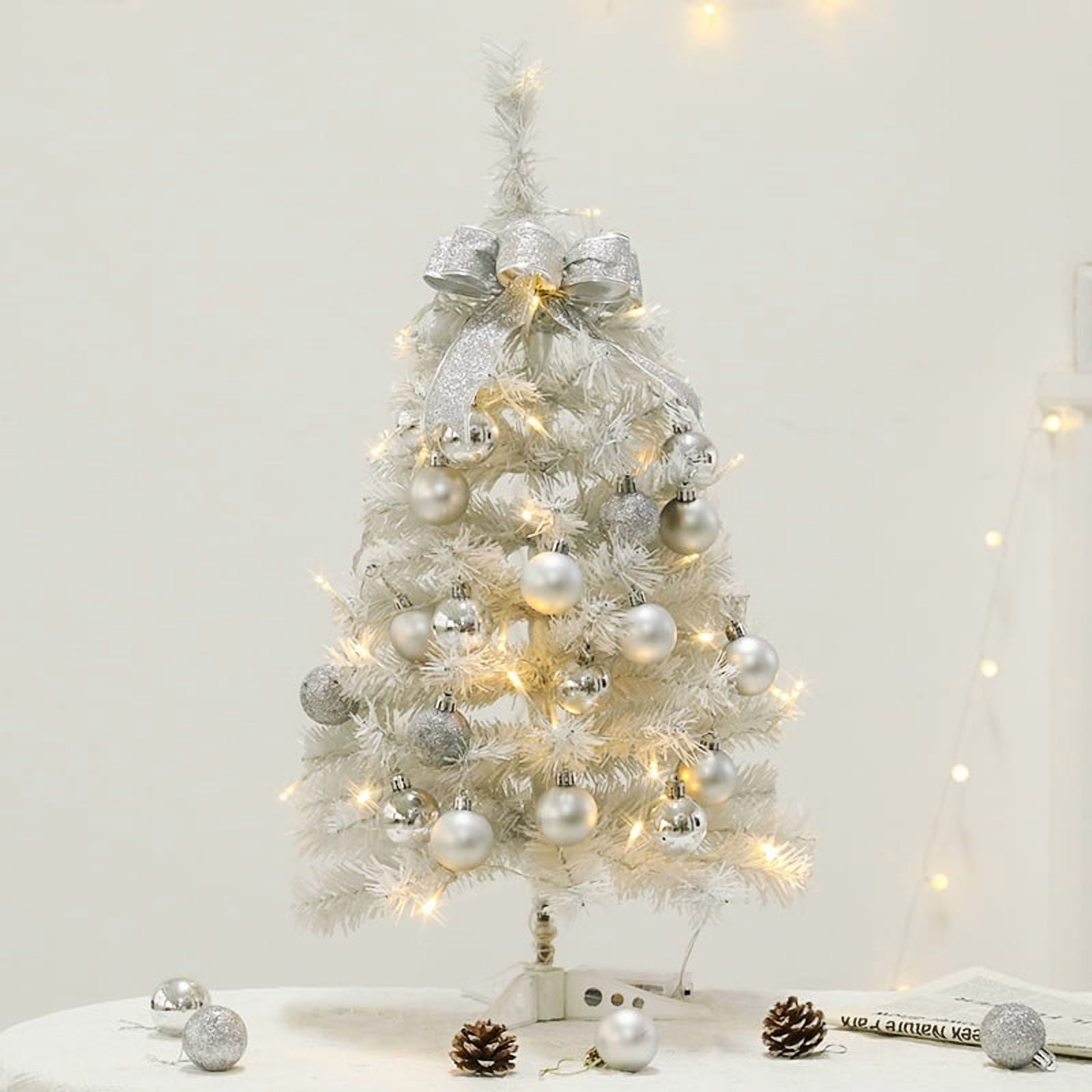 YoupWaven Mini White Christmas Tree with Lights, Tabletop Christmas ...