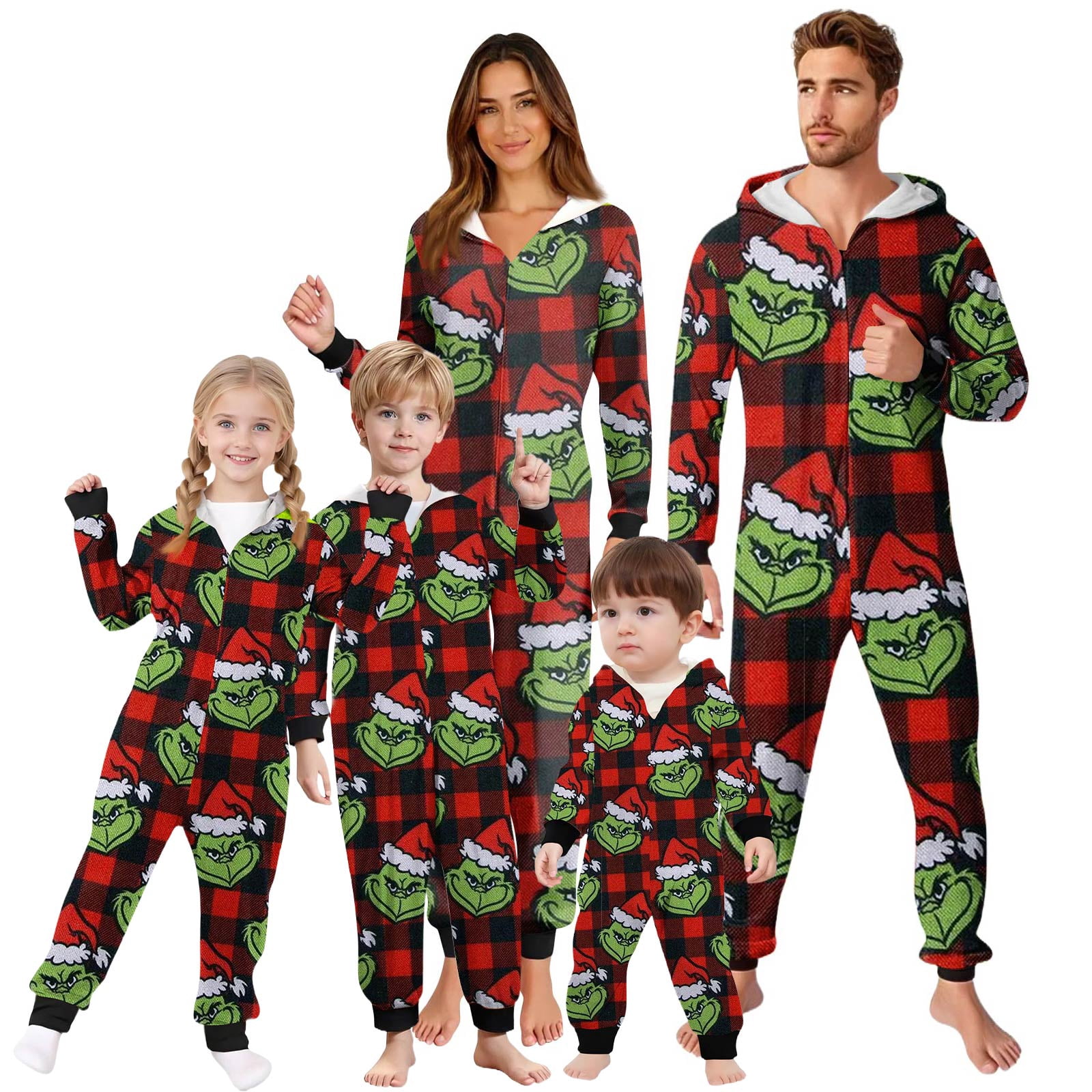 Youpwaven Grii'nch Christmas Pajamas for Family, Grii'nch Zip-Up Hooded ...