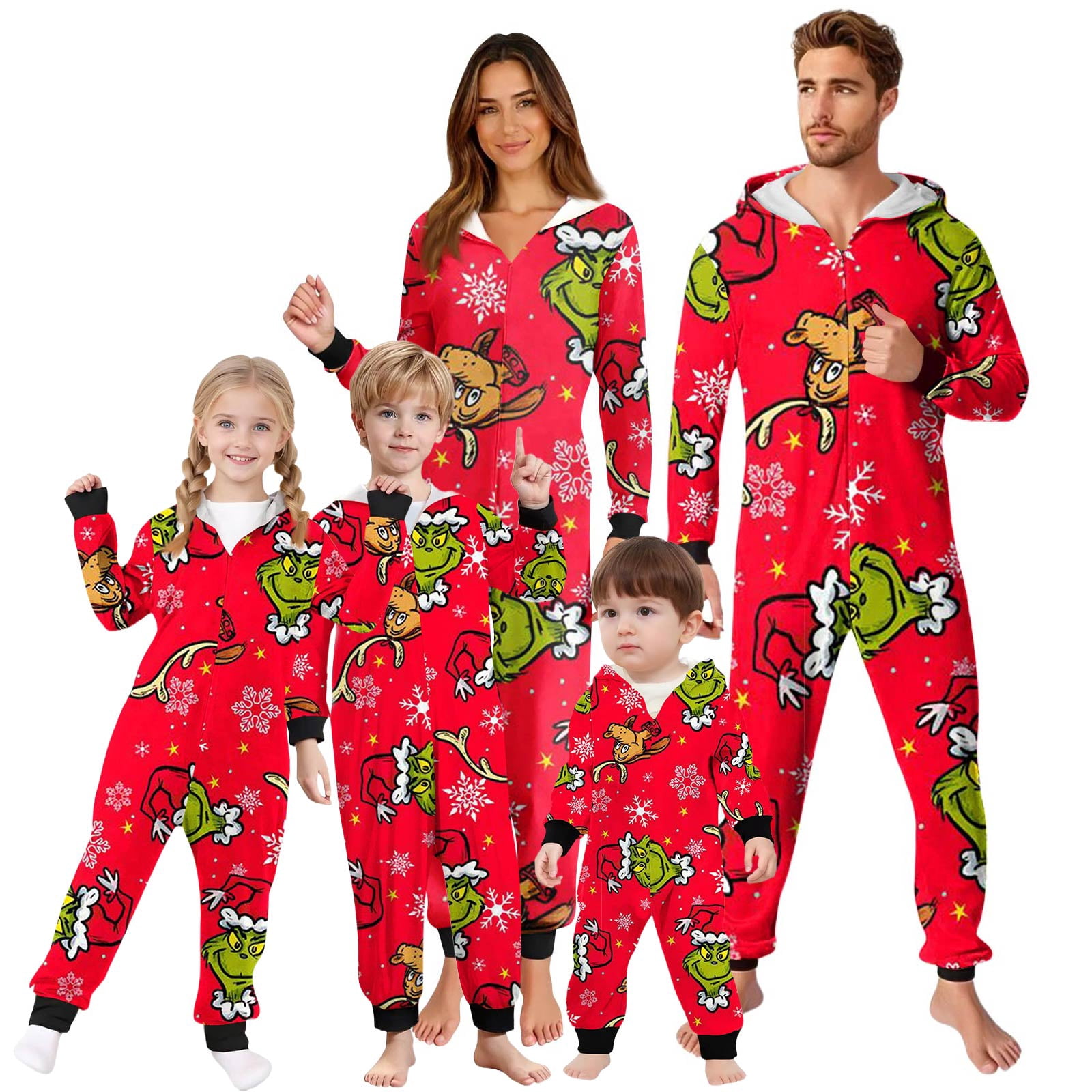 Youpwaven Grii'nch Christmas Pajamas, Grii'nch Zip Hooded Onesies Adult ...