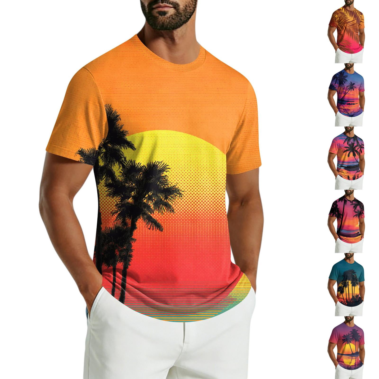 Youpwaven Men's Hawaii Tropical Graphic T-Shirt, All-over Palm Tree ...