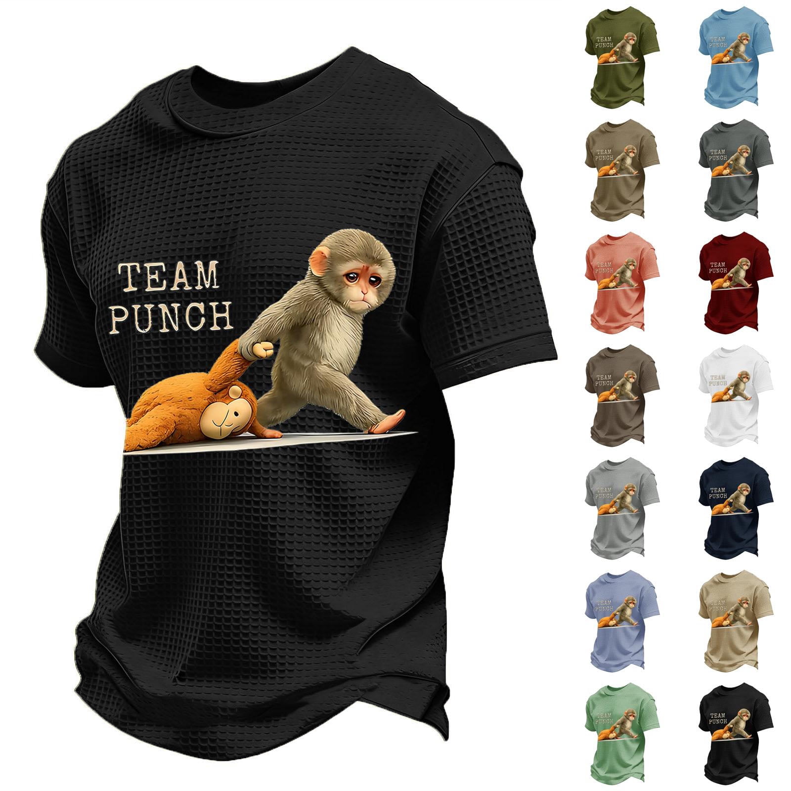 Youpwaven Punch the Monkey Men's Waffle Knit Graphic T-Shirt, Team ...