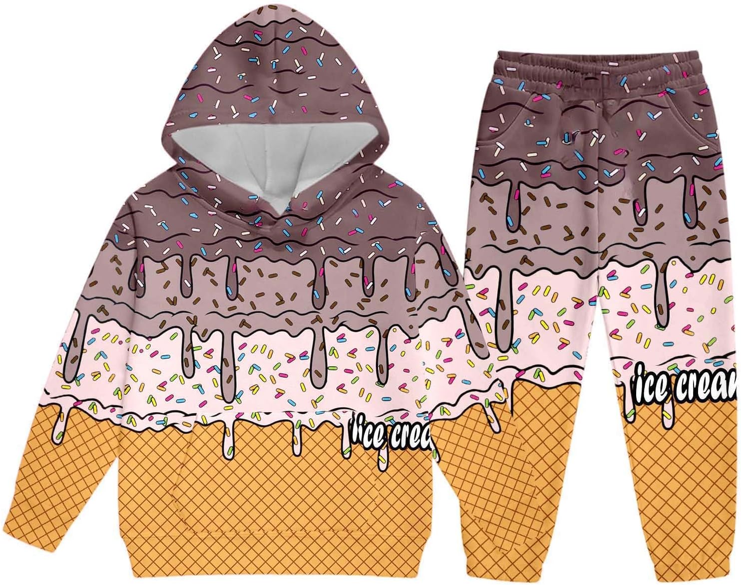 Youpwaven Unisex Ice Cream Sweatsuit 2 Piece Clothing Set Cute Preppy ...