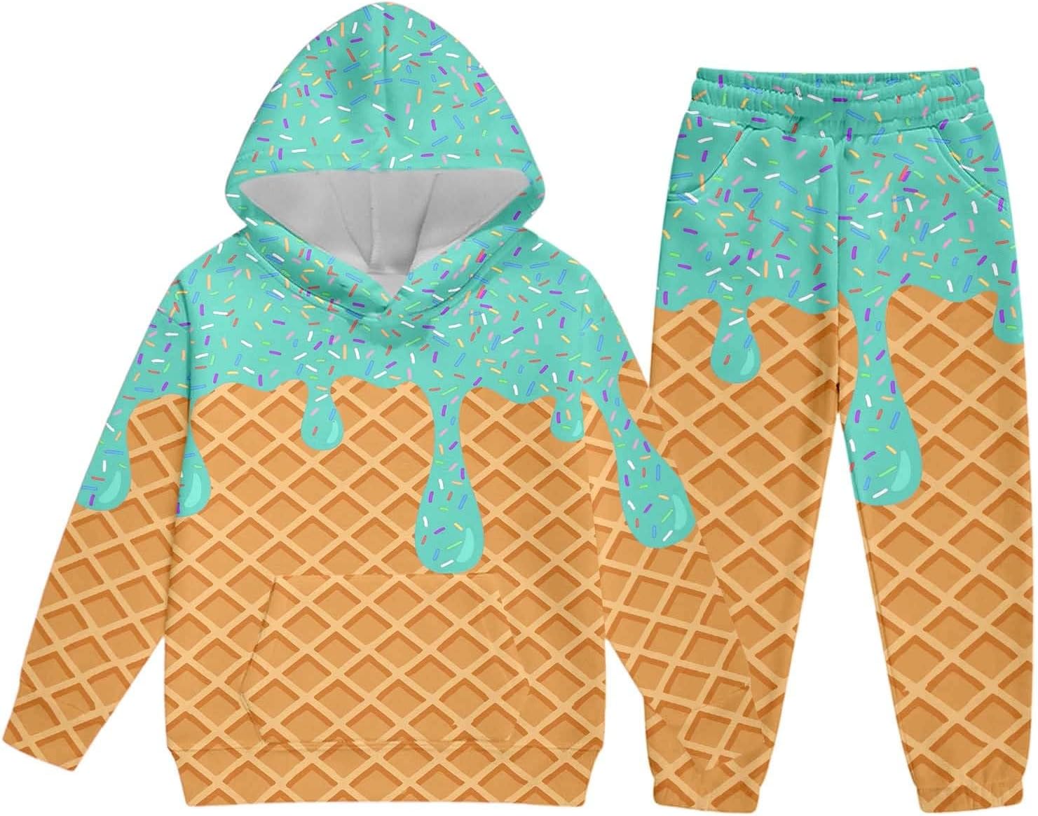 Youpwaven Unisex Ice Cream Sweatsuit 2 Piece Clothing Set Cute Preppy ...