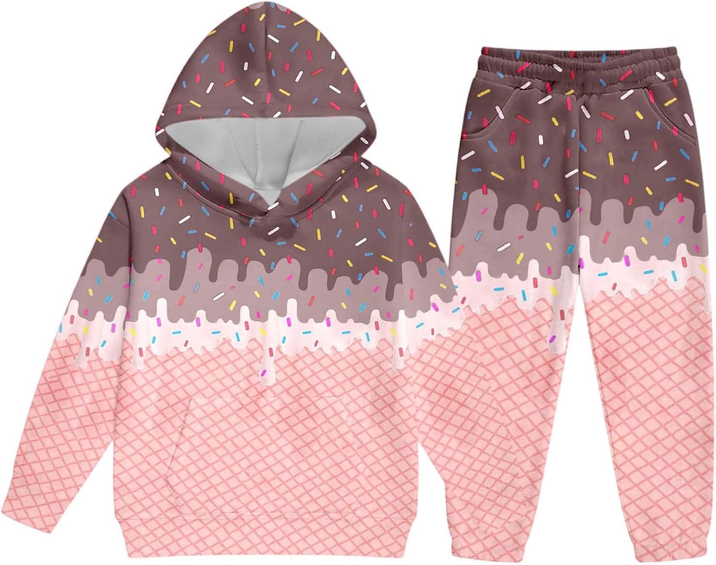 Youpwaven Unisex Ice Cream Sweatsuit 2 Piece Clothing Set Cute Preppy ...